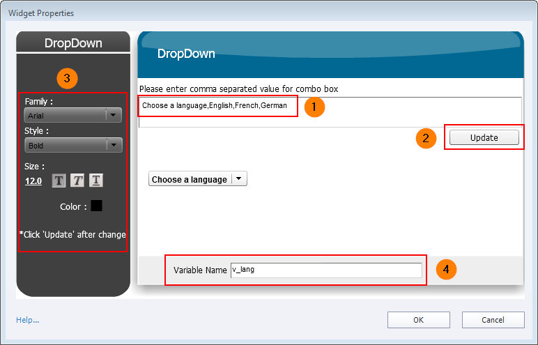 Set the properties of widgets with Adobe Captivate Classic